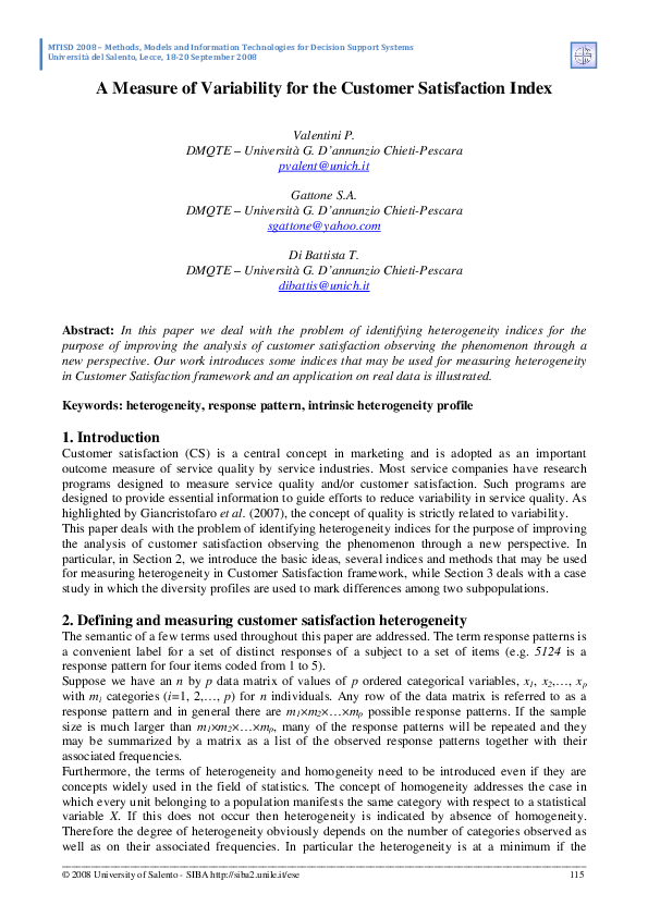 (PDF) A Measure of Variability for the Customer Satisfaction Index