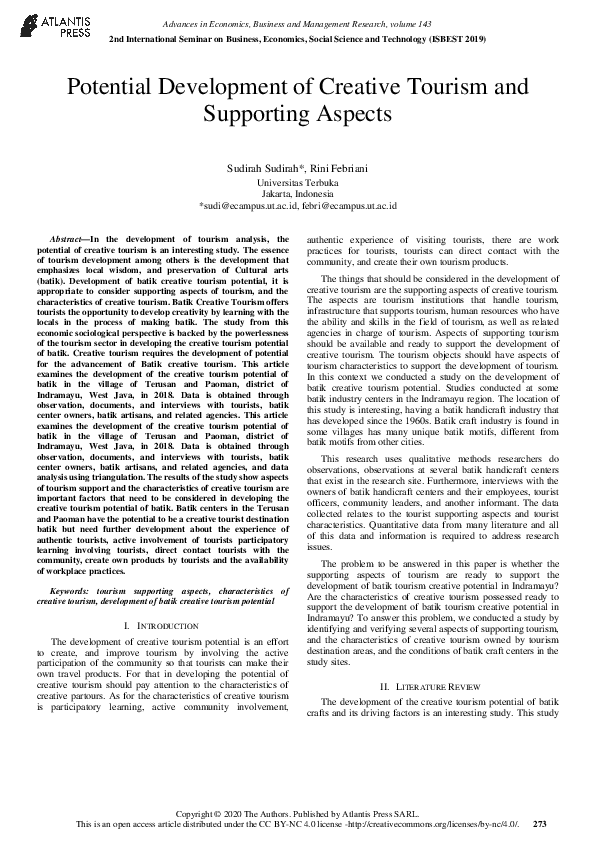 (PDF) Potential Development of Creative Tourism and Supporting Aspects