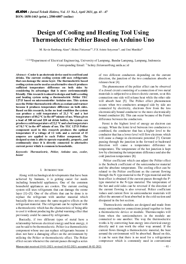 (PDF) Design of Cooling and Heating Tool Using Thermoelectric Peltier ...