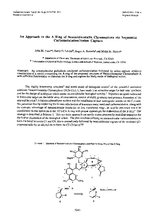 (PDF) An approach to the A ring of neocarzinostatin chromophore via ...