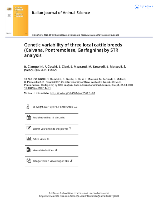 (PDF) Genetic variability of three local cattle breeds (Calvana ...