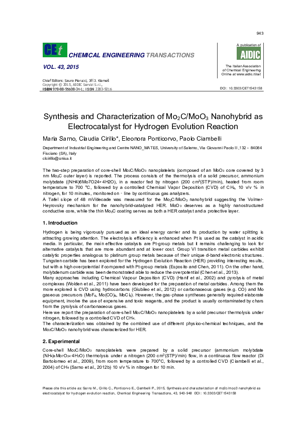 (PDF) Synthesis and Characterization of Mo2c/moo3 Nanohybrid as ...