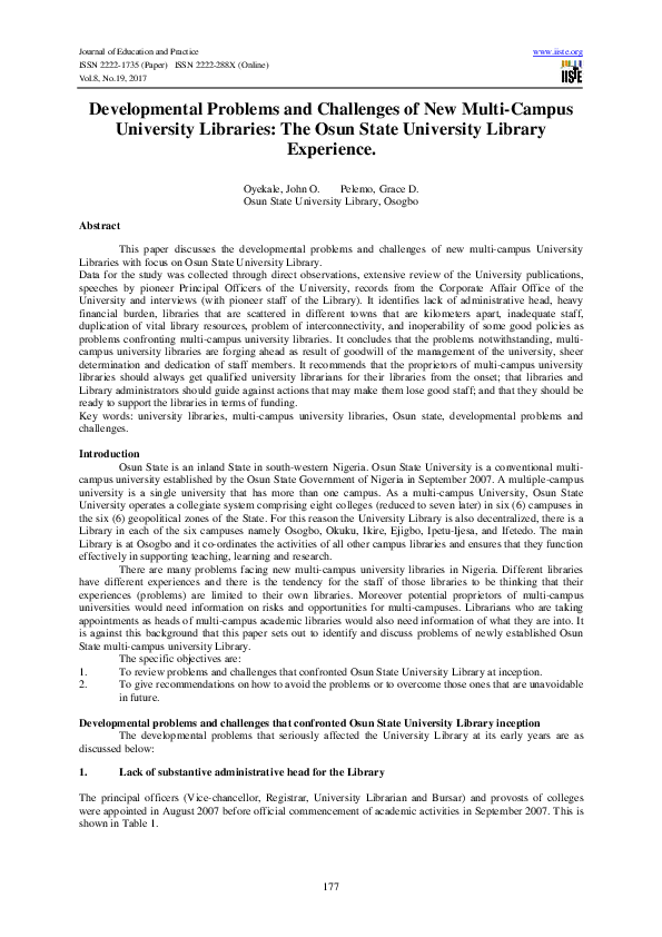 (PDF) Developmental Problems and Challenges of New Multi-Campus ...