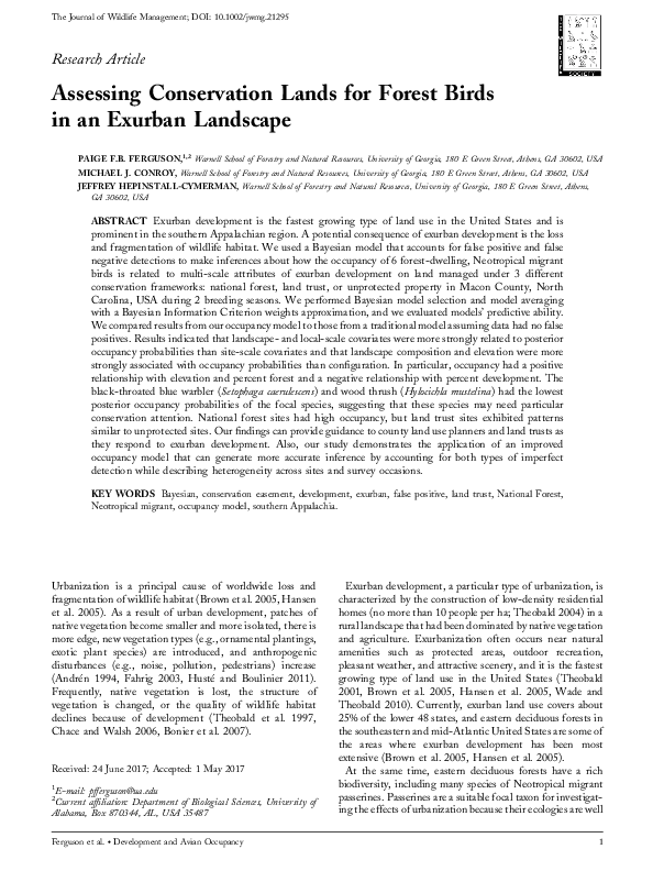 (PDF) Assessing conservation lands for forest birds in an exurban landscape