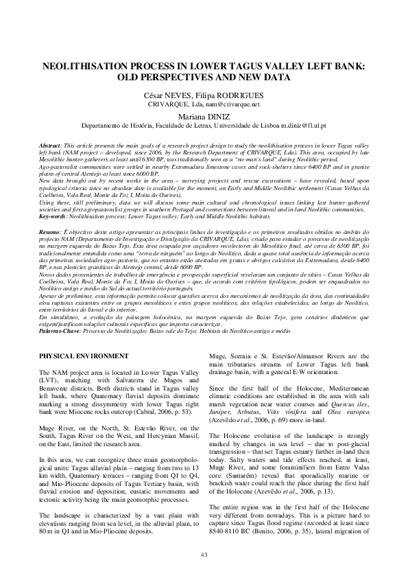 (PDF) Neolithisation Process in Lower Tagus Valley Left Bank: Old ...
