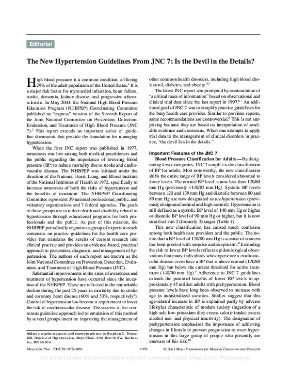 (PDF) The New Hypertension Guidelines From JNC 7: Is the Devil in the ...