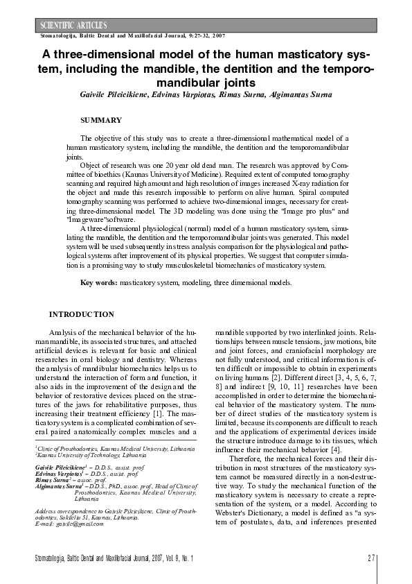 (PDF) A three-dimensional model of the human masticatory system ...