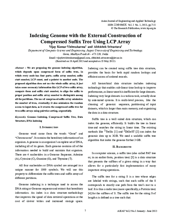 Pdf Indexing Genome With The External Construction Of Compressed Suffix Tree Using Lcp Array 4993