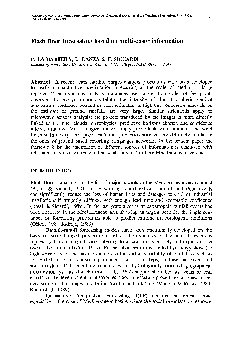 Pdf Flash Flood Forecasting Based On Multisensor Information