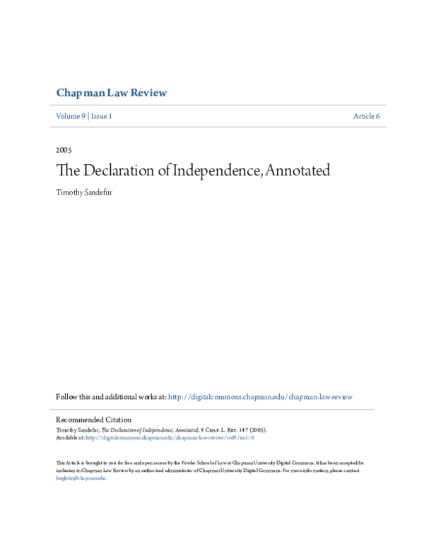 (PDF) The Declaration of Independence, Annotated