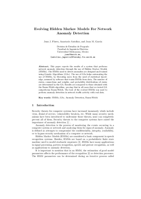 (PDF) Evolving Hidden Markov Models For Network Anomaly Detection