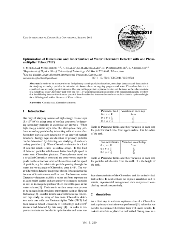 (PDF) Optimization of Dimensions and Inner Surface of Water Cherenkov ...