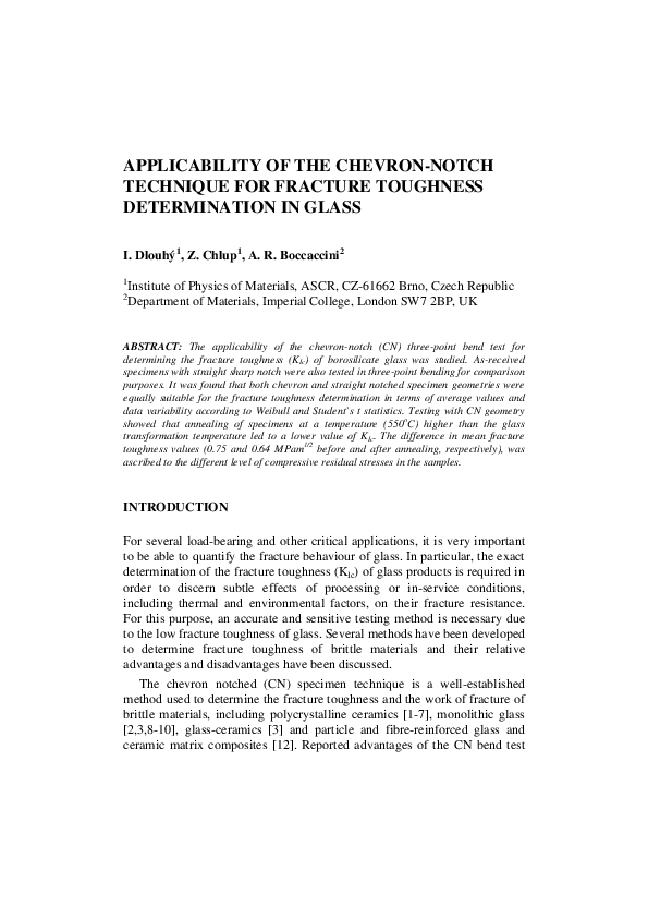 (PDF) Reliability of the chevron-notch technique for fracture toughness ...