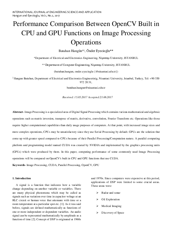 Pdf Performance Comparison Between Opencv Built In Cpu And Gpu