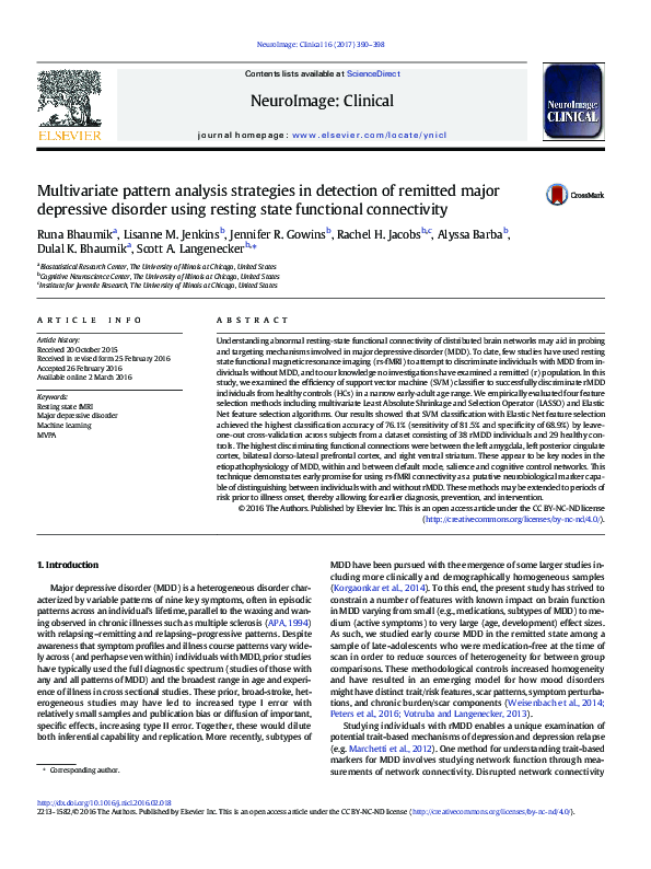 (PDF) Multivariate pattern analysis strategies in detection of remitted ...