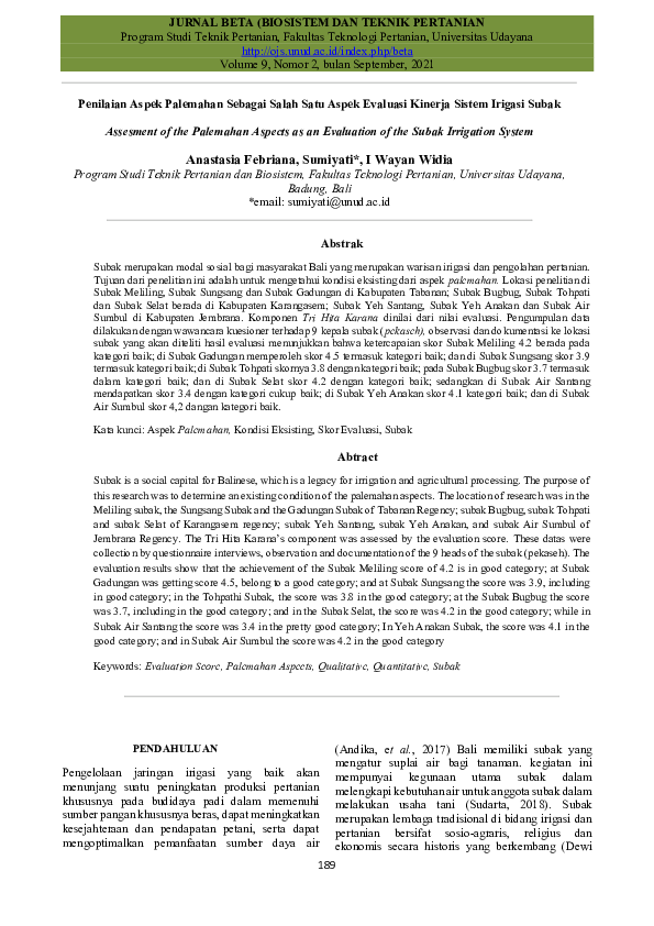 (PDF) Penilaian Aspek Palemahan Sebagai Bagian Evaluasi Kinerja Sistem ...