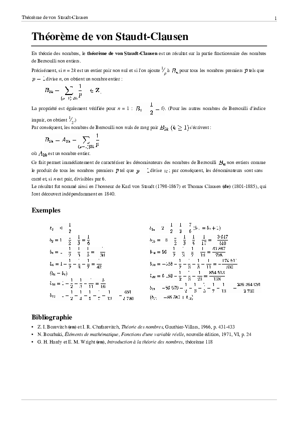 (PDF) Théorème de von Staudt-Clausen