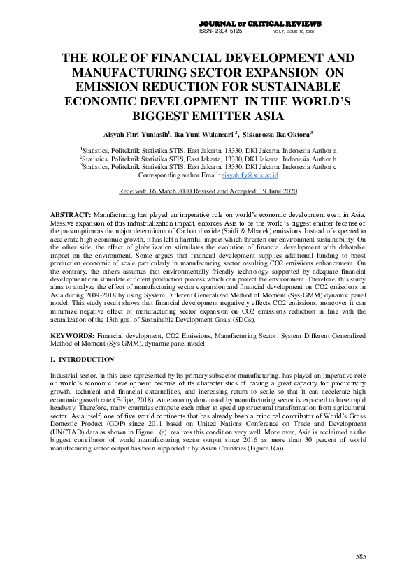 (PDF) The Role of Financial Development Andmanufacturing Sector ...