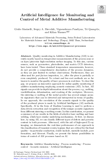 Pdf Artificial Intelligence For Monitoring And Control Of Metal Additive Manufacturing