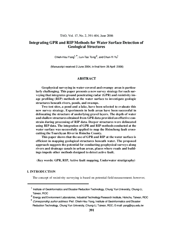 Pdf Integrating Gpr And Rip Methods For Water Surface Detection Of