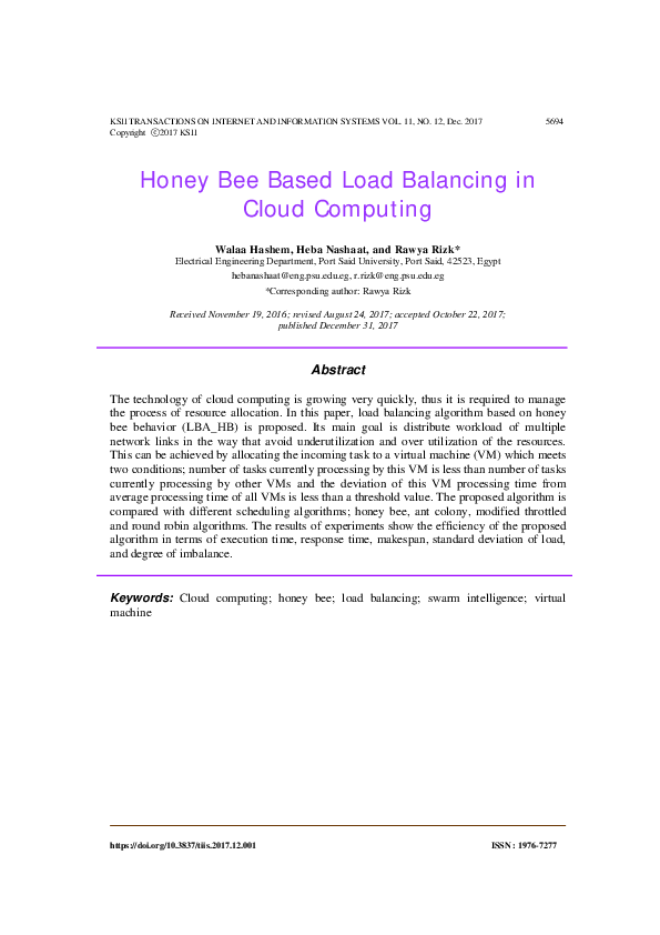 Pdf Honey Bee Based Load Balancing In Cloud Computing