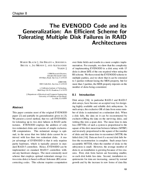 (PDF) The EVENODD code and its generalization