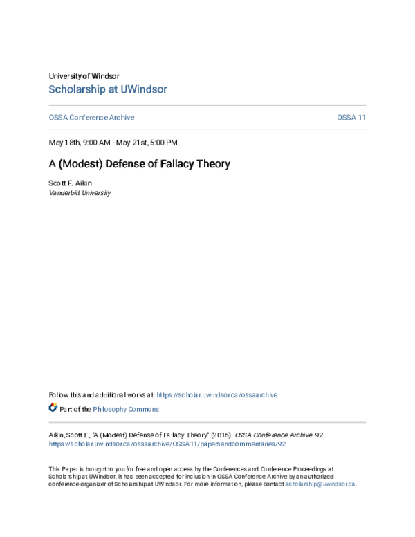(PDF) A (Modest) Defense of Fallacy Theory