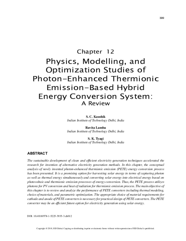 (PDF) Physics, Modelling, and Optimization Studies of Photon-Enhanced Thermionic Emission-Based ...