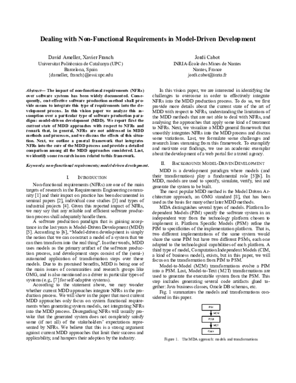 Pdf Dealing With Non Functional Requirements In Model Driven Development