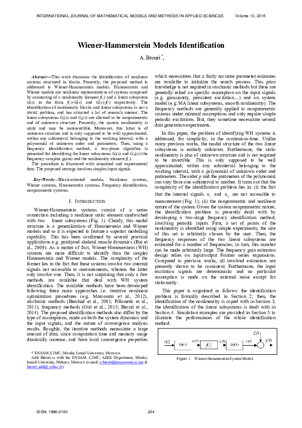 Pdf Wiener Hammerstein Models Identification Adil Brouri 