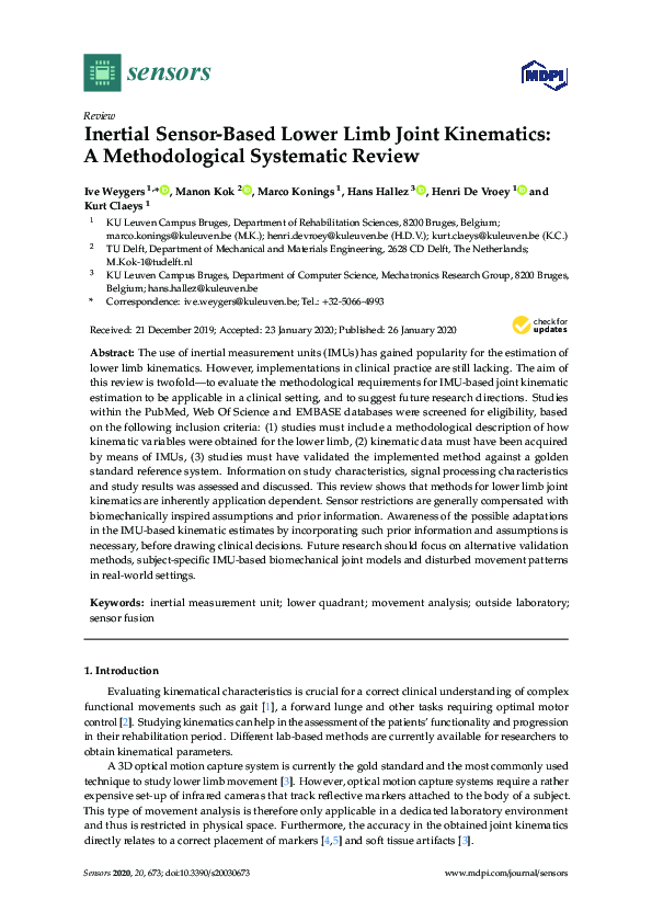 (PDF) Inertial Sensor-Based Lower Limb Joint Kinematics: A Methodological Systematic Review