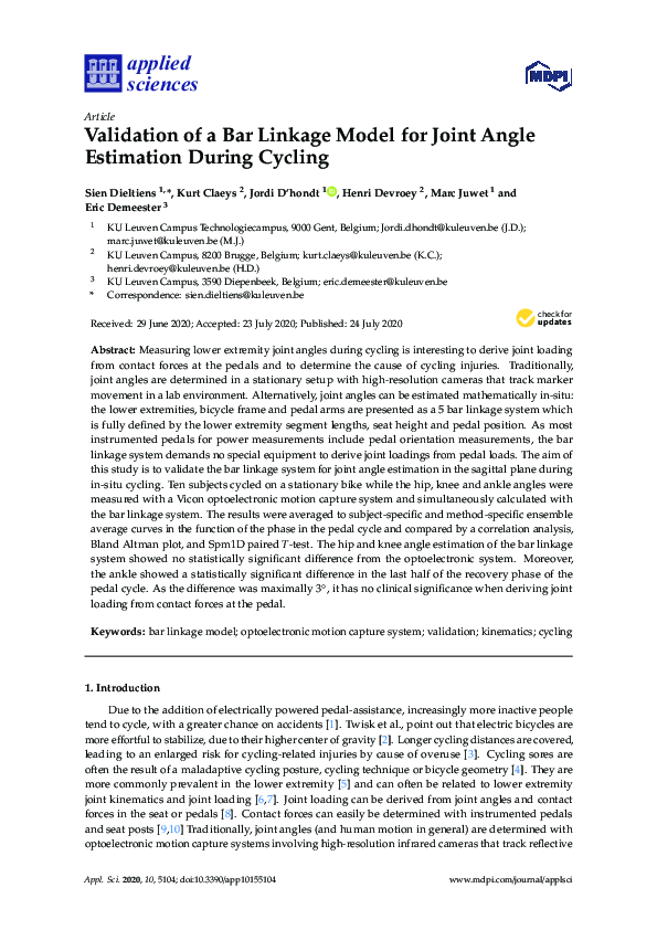 (PDF) Validation of a Bar Linkage Model for Joint Angle Estimation ...