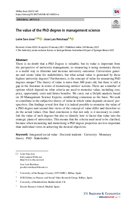 (PDF) The value of the PhD degree in management science