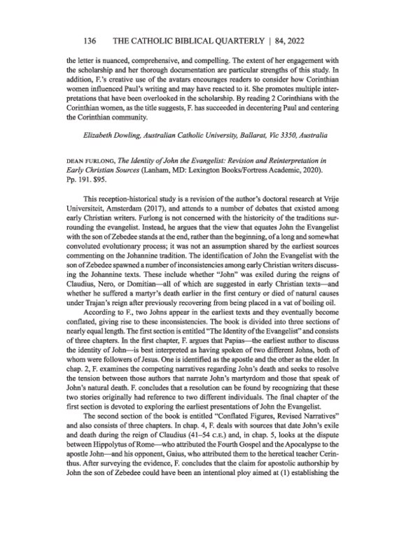 (PDF) Review of Dean Furlong, The Identity of John the Evangelist ...