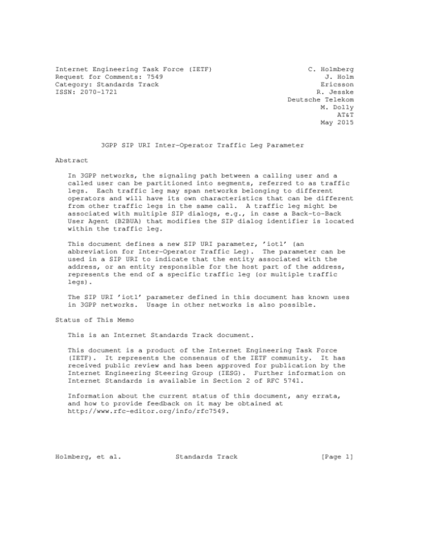 (PDF) 3GPP SIP URI Inter-Operator Traffic Leg Parameter
