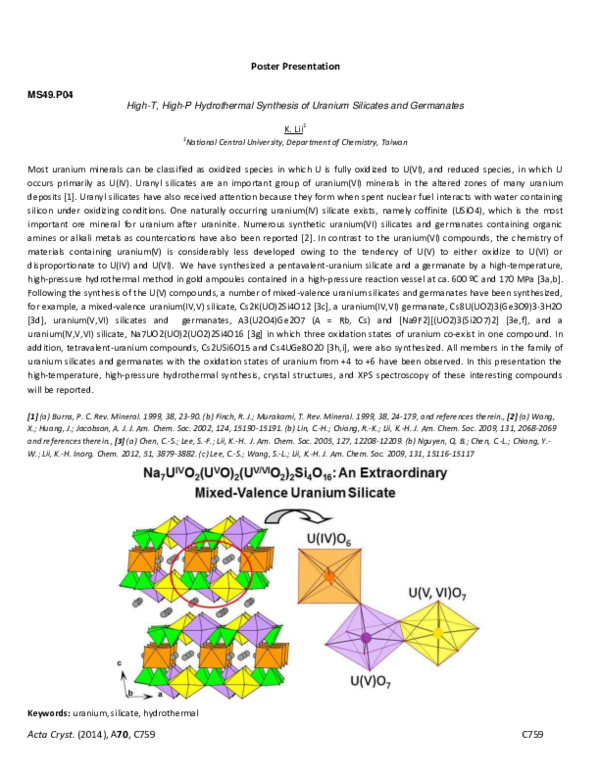 (PDF) High-T, High-P Hydrothermal Synthesis of Uranium Silicates and ...