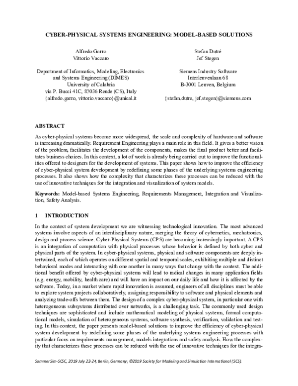 (PDF) Cyber-physical systems engineering: model-based solutions