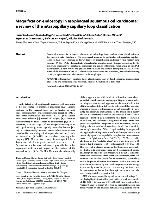 (PDF) Magnification endoscopy in esophageal squamous cell carcinoma: a ...