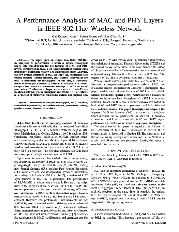 Pdf A Performance Analysis Of Mac And Phy Layers In Ieee 80211ac 2957