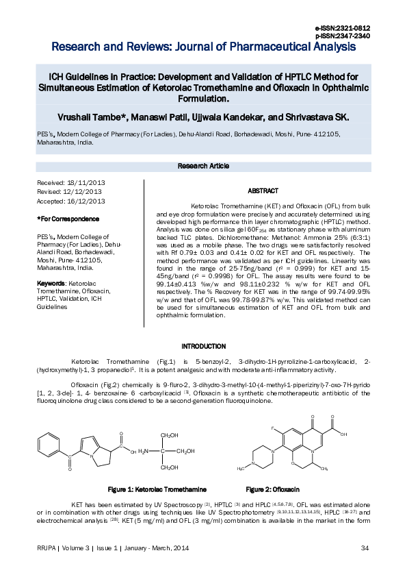 Pdf Guidelines In Practice Development And Validation Of Hptlc Method For Simultaneous
