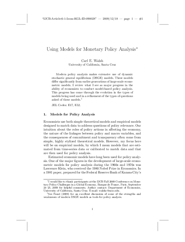 (PDF) Using Models for Monetary Policy Analysis