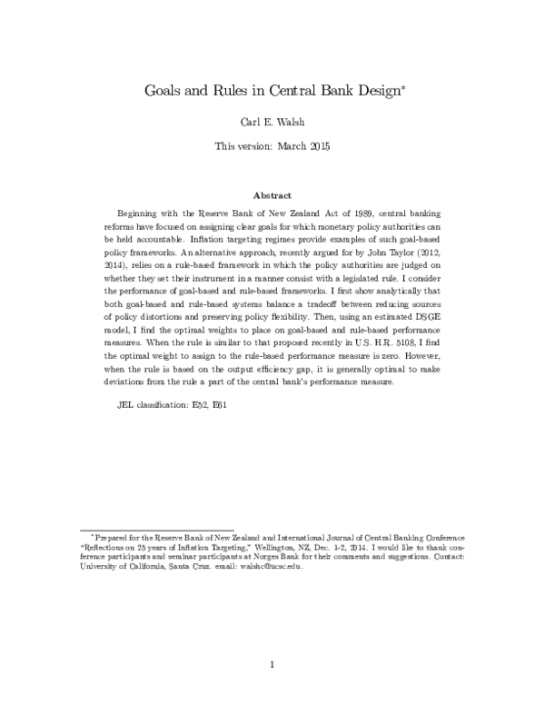 (PDF) Goals and Rules in Central Bank Design | Carl Walsh - Academia.edu