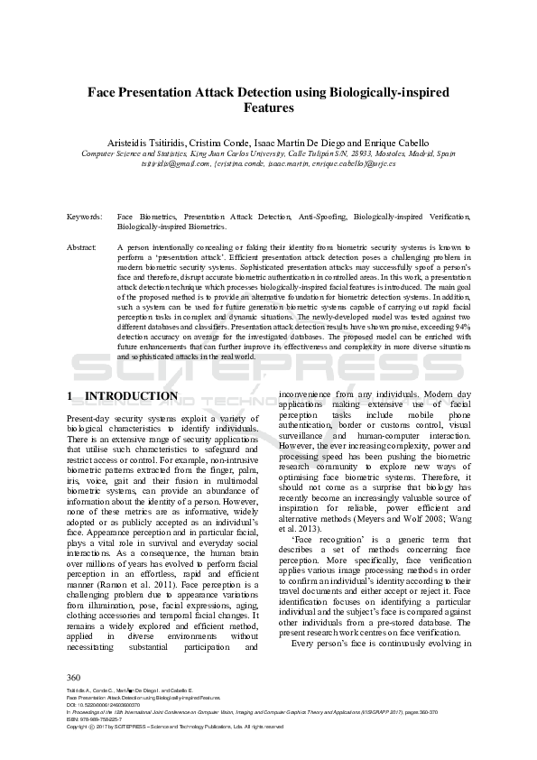 Pdf Face Presentation Attack Detection Using Biologically Inspired Features