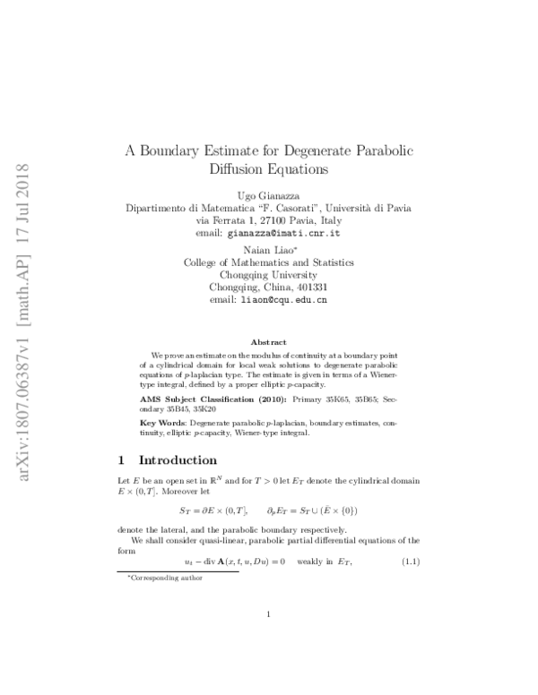 Pdf A Boundary Estimate For Degenerate Parabolic Diffusion Equations