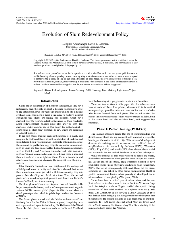 (PDF) Evolution of Slum Redevelopment Policy