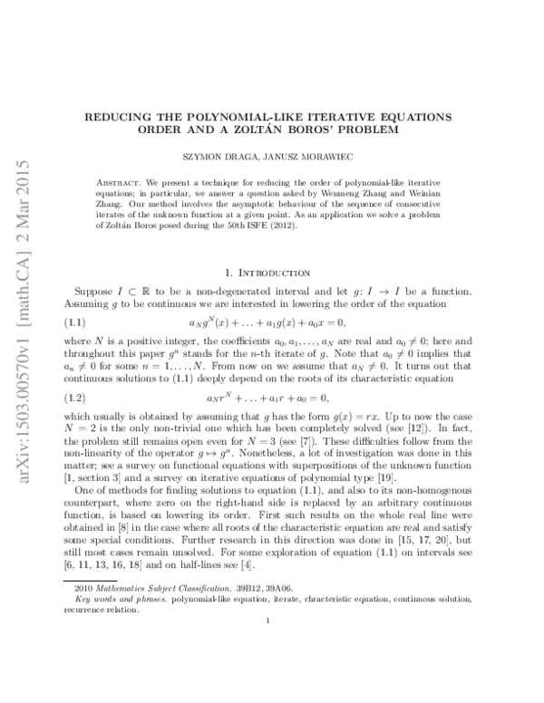 Pdf Reducing The Polynomial Like Iterative Equations
