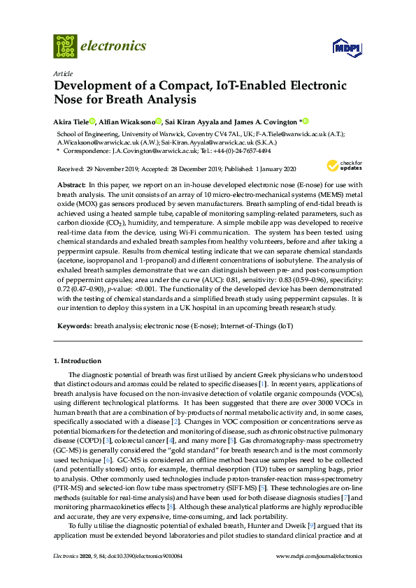 (PDF) Development of a Compact, IoT-Enabled Electronic Nose for Breath ...