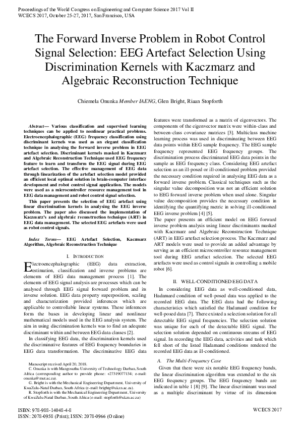 (PDF) The Forward Inverse Problem in Robot Control Signal Selection ...