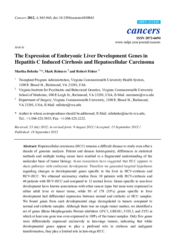 (PDF) The expression of embryonic liver development genes in hepatitis ...