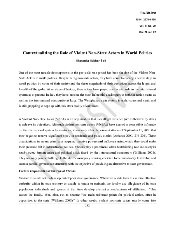 (PDF) Contextualizing the Role of Violent Non-State Actors in World ...